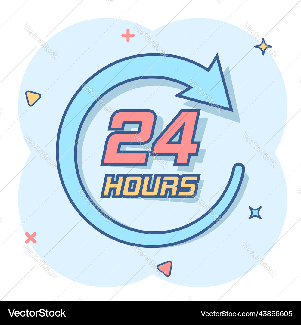Cartoon twenty four hour clock icon in comic Vector Image