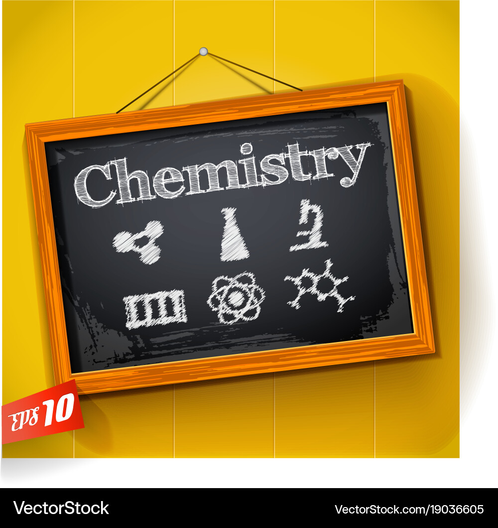 Chemistry on hanging chalkboard Royalty Free Vector Image