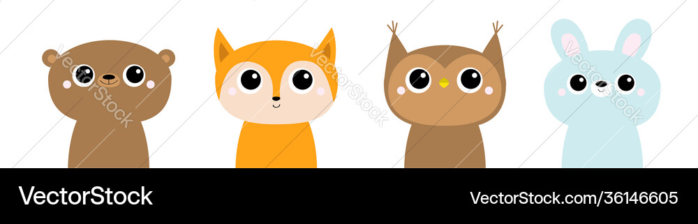Fox owl bird bear hare rabbit set forest animal Vector Image