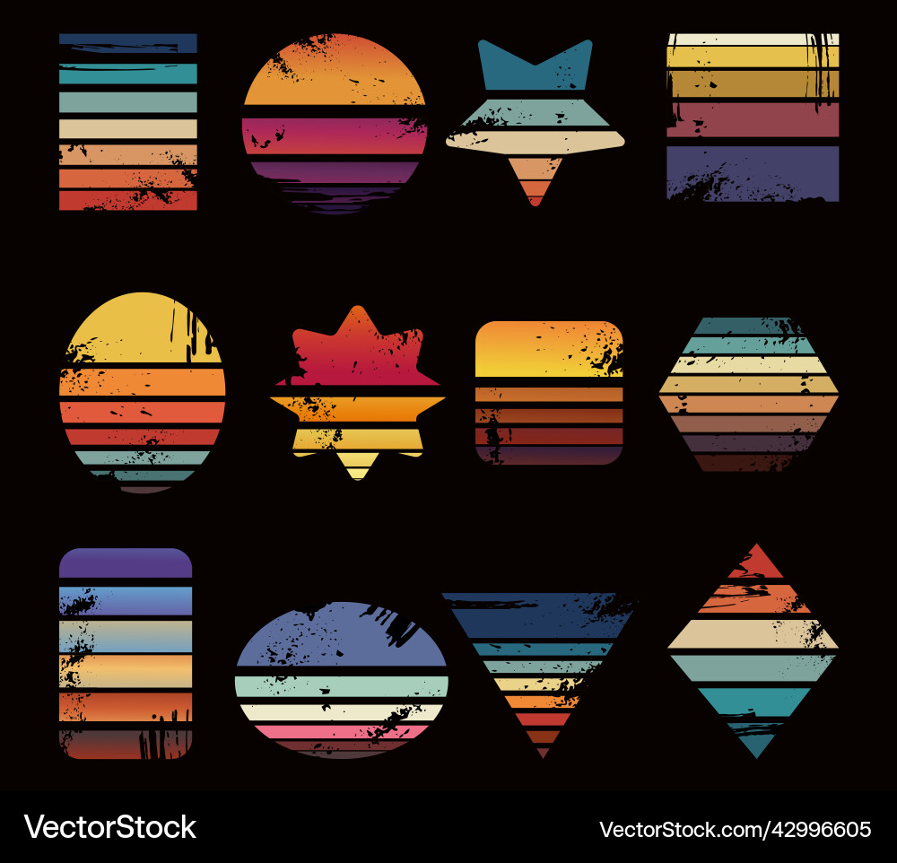 Summer retro striped sunset prints collection Vector Image