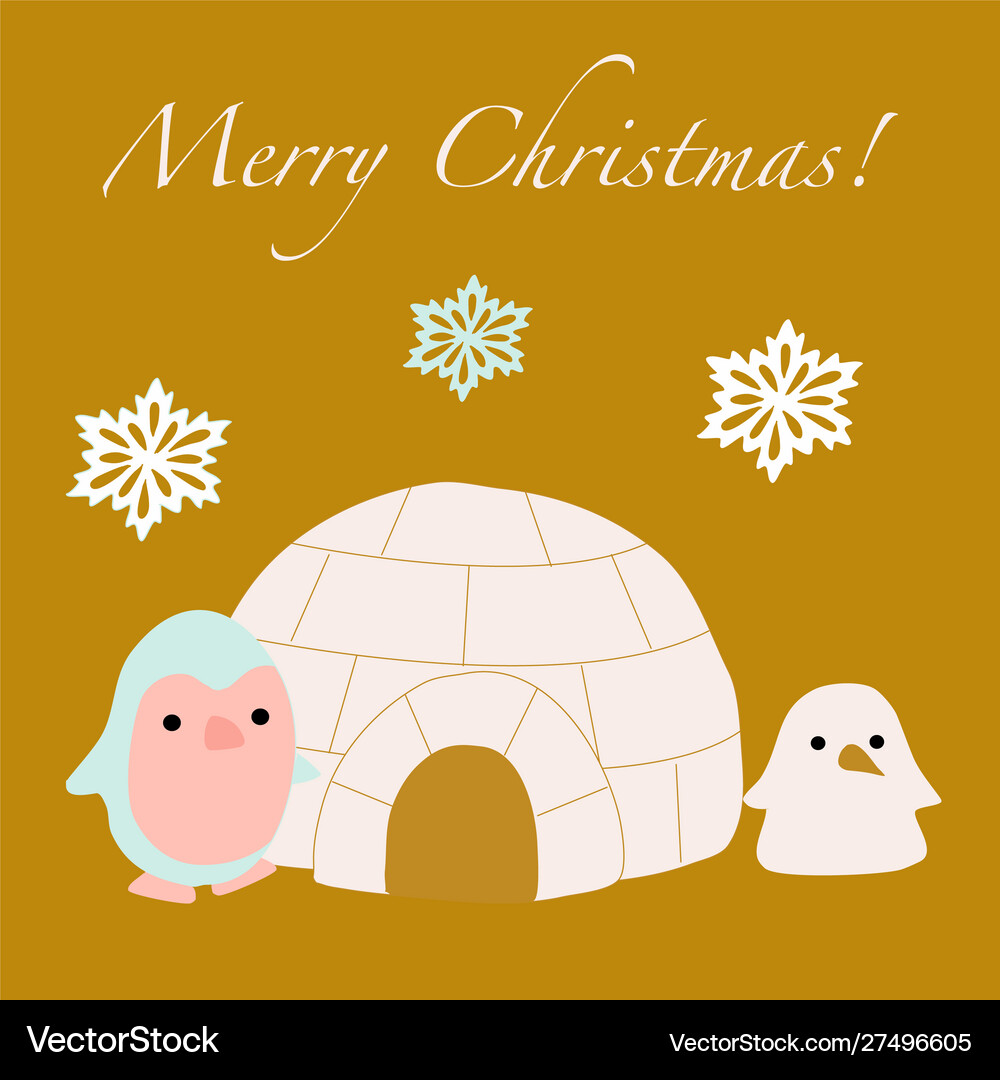 With cute penguin igloo and snowman Royalty Free Vector