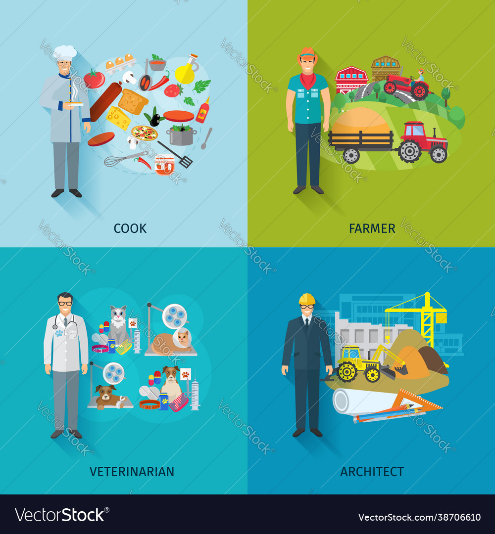 Flat profession set Royalty Free Vector Image - VectorStock