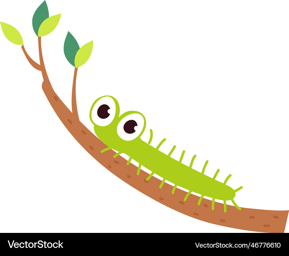 Green caterpillar or worm as crawling insect Vector Image