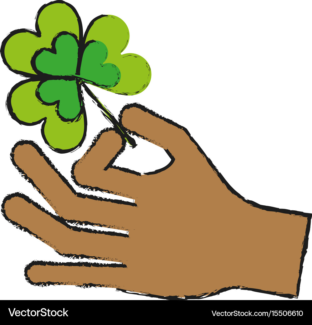 Hand holding shamrock or clover leaf saint Vector Image