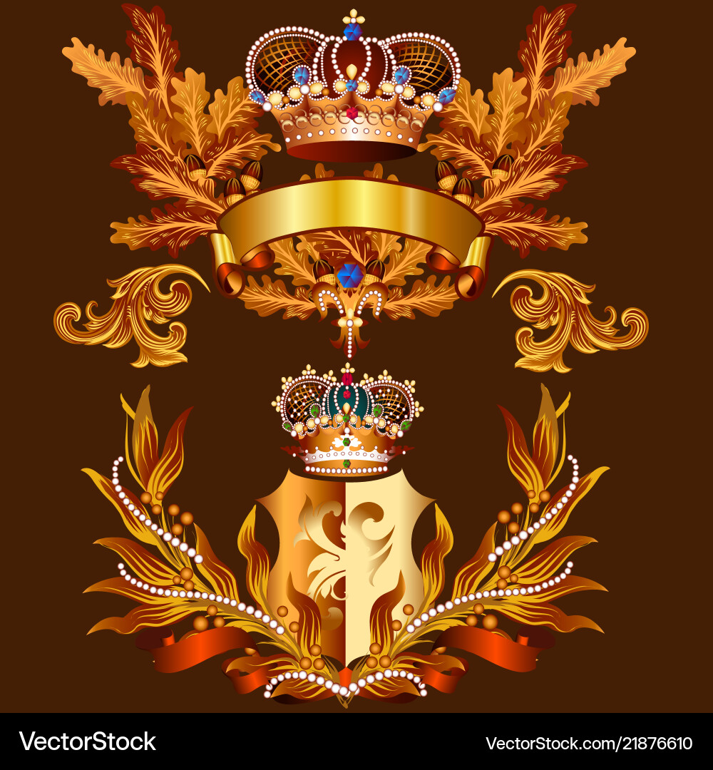 Heraldic design with crowns and coat arms Vector Image