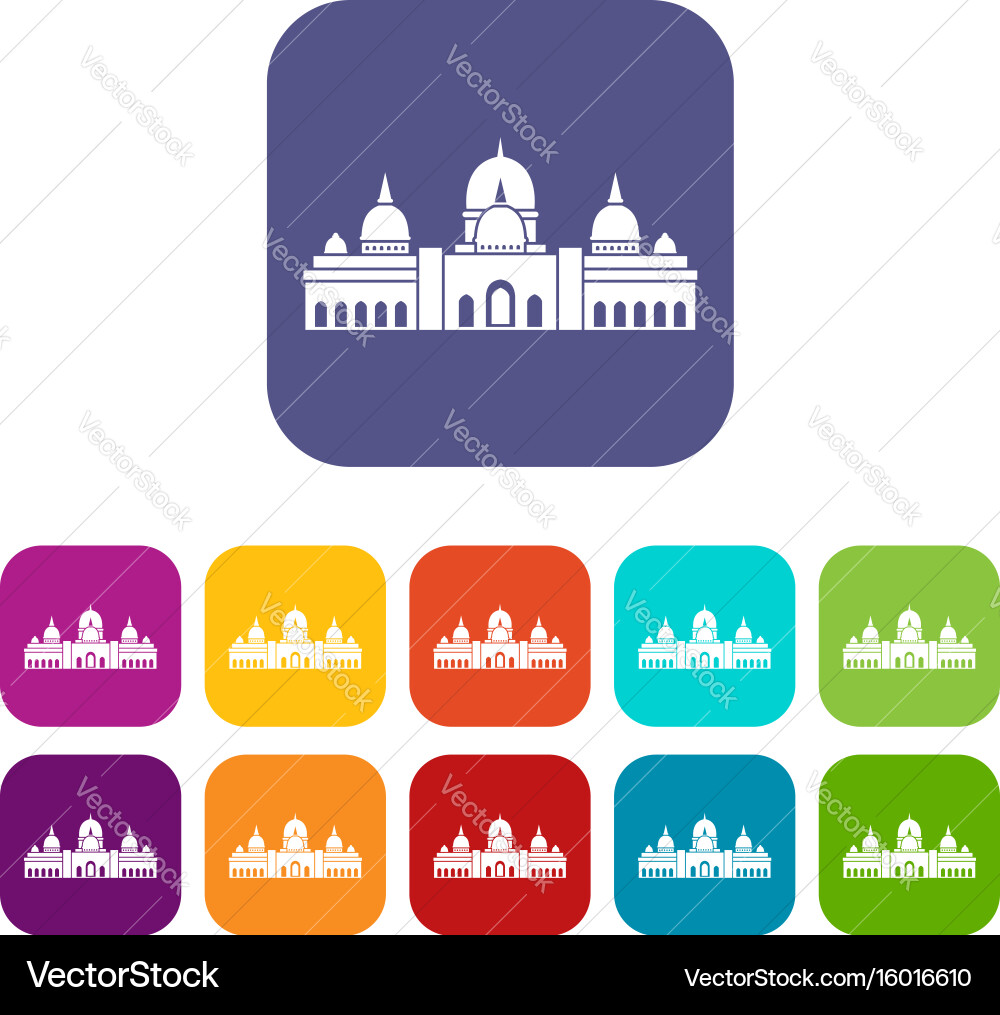 Sheikh zayed grand mosque uae icons set Royalty Free Vector