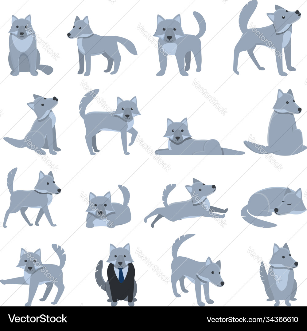 Wolf icons set cartoon style Royalty Free Vector Image