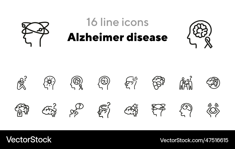 Alzheimer disease line icon set Royalty Free Vector Image