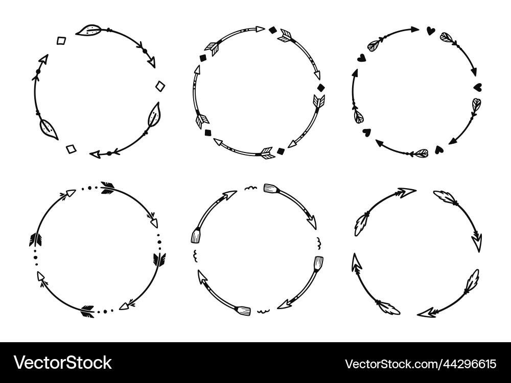 Boho arrow circle frame set hand drawn doodle Vector Image