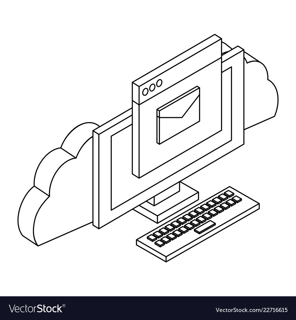 Cloud computing technology in black and white Vector Image