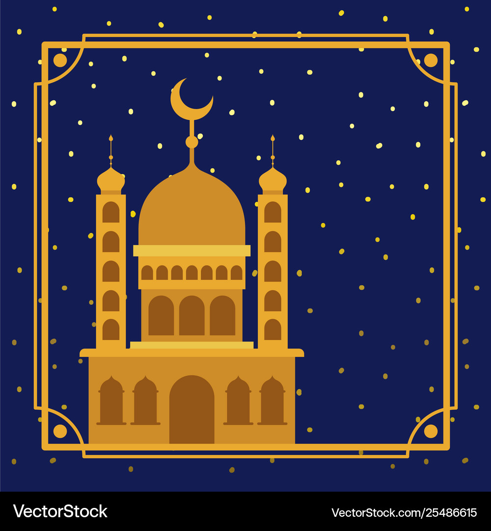 Frame with golden mosque building Royalty Free Vector Image