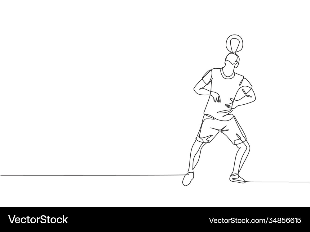 One single line drawing young happy man Royalty Free Vector