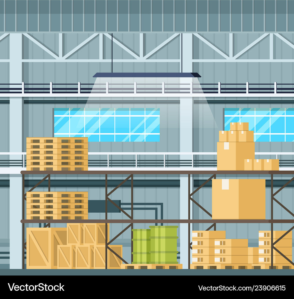 Storage interior with goods tank box on shelf Vector Image