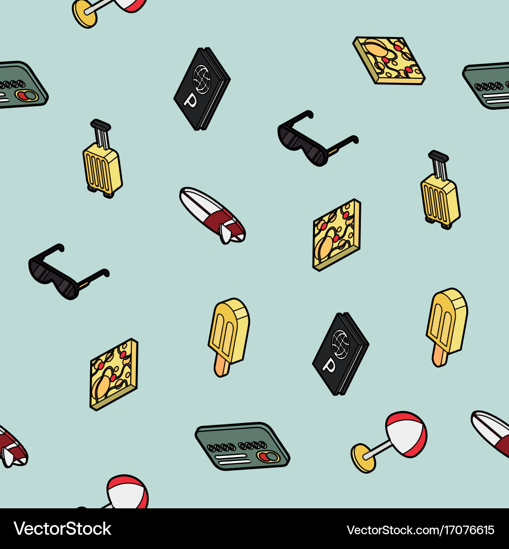 Tourism color outline isometric pattern Royalty Free Vector