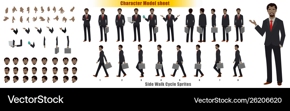 African businessman character model sheet Vector Image