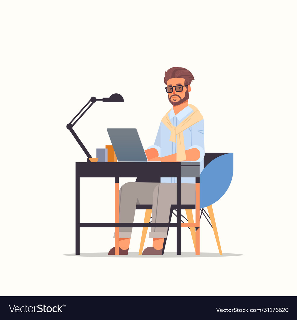 Businessman using laptop business man sitting at Vector Image
