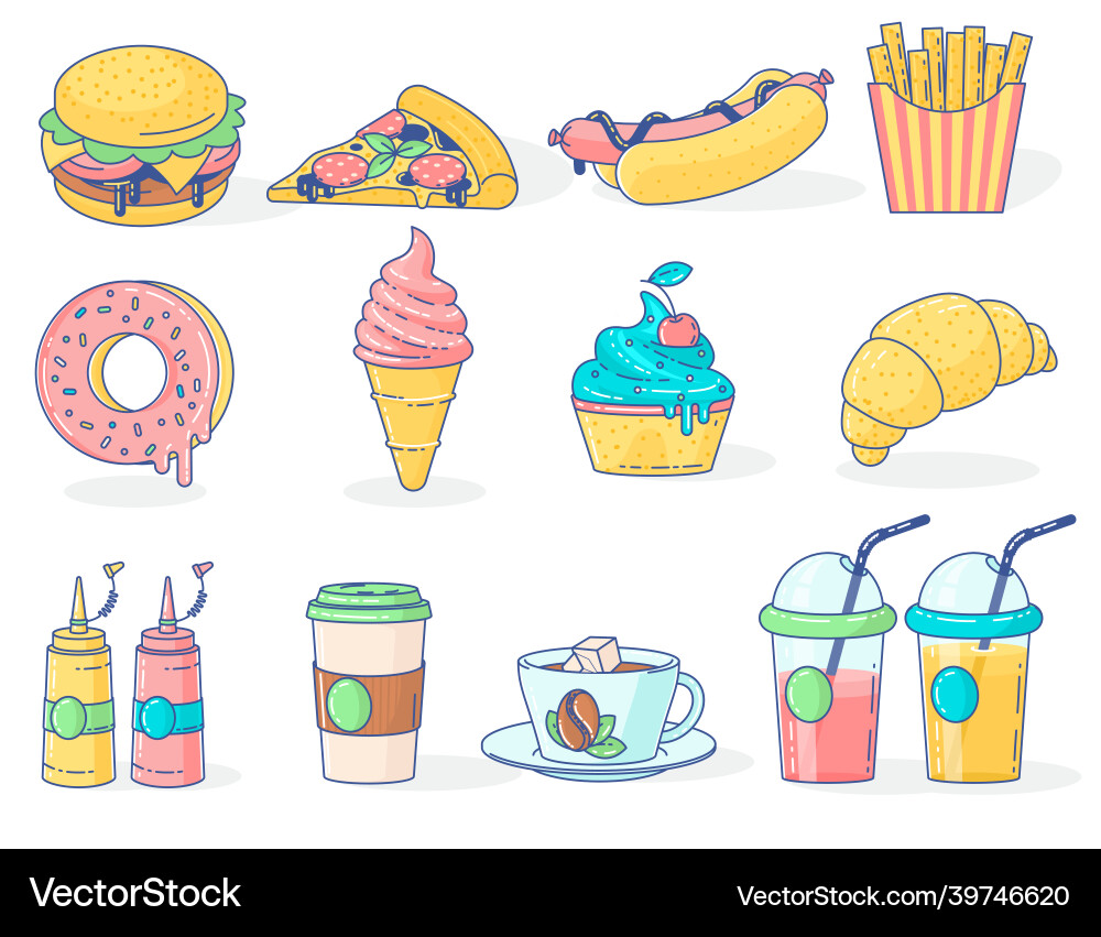 Fast food menu icons Royalty Free Vector Image