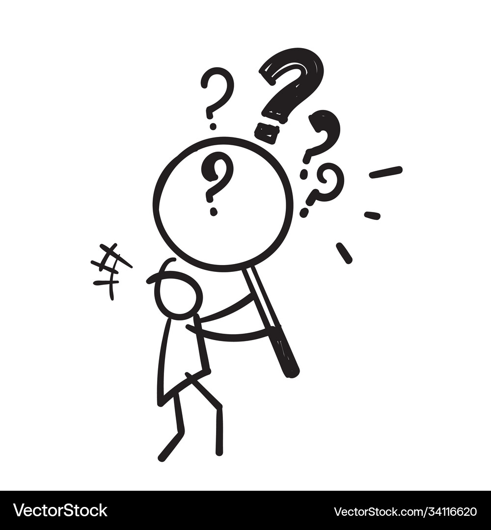 Hand drawn stick figure magnifying glass Vector Image