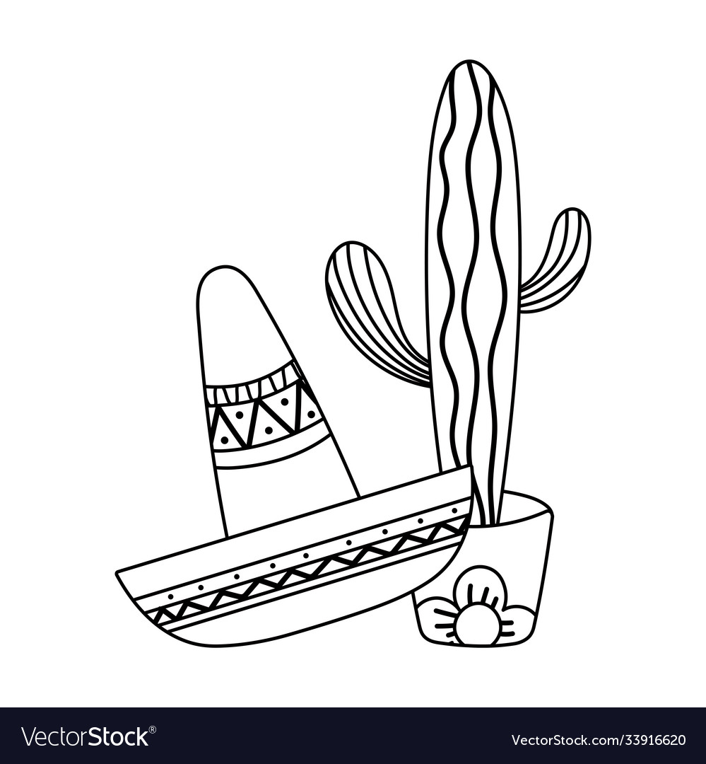 Mexican independence day potted cactus hat Vector Image
