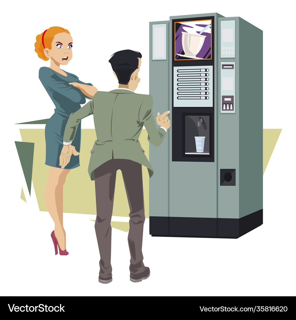 People near coffee vending machine for internet Vector Image