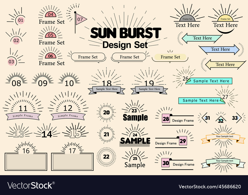 Sunburst design set simple heading frame Vector Image