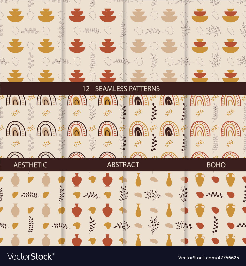 Aesthetic Patterns Boho Set Of Seamless Royalty Free Vector