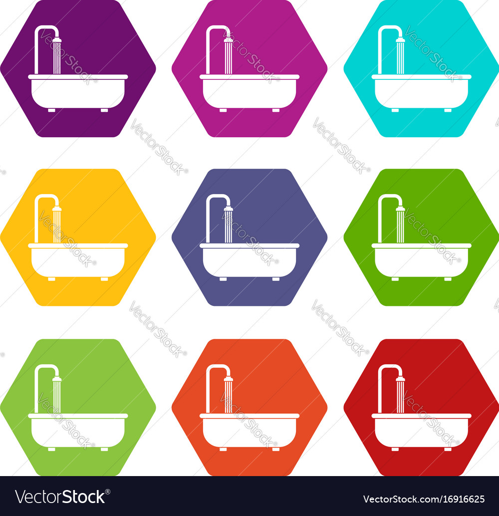 Bathroom icon set color hexahedron Royalty Free Vector Image