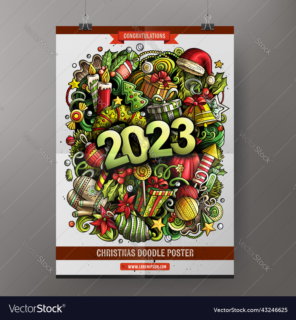 Cartoon doodles 2023 happy new year poster Vector Image