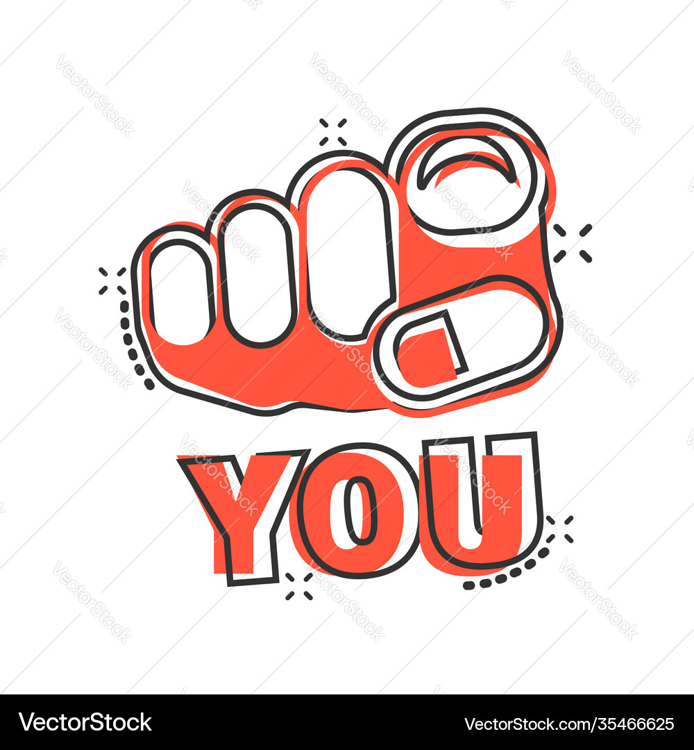 Finger point icon in comic style hand gesture Vector Image