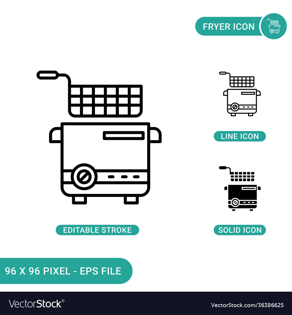 Fryer icons set with solid icon line style potato Vector Image