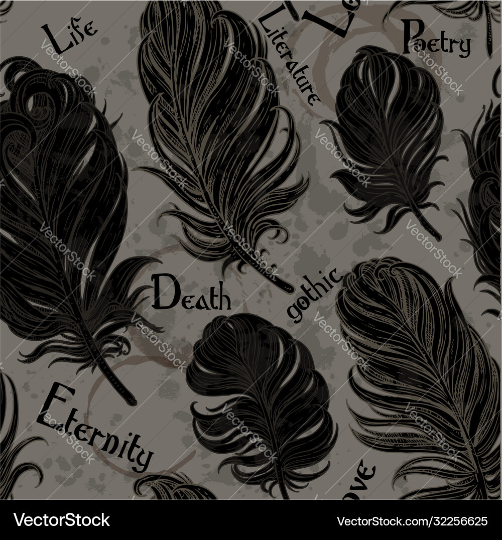 Gothic seamless background from black feathers Vector Image