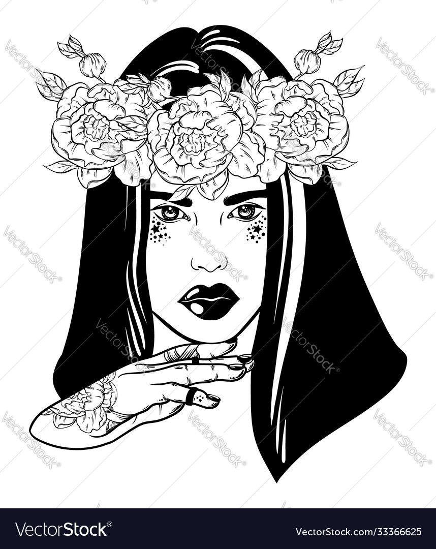 Hand Drawn Beautiful Woman With Hand And Vector Image