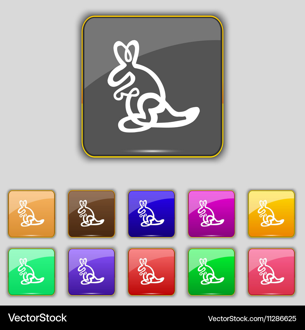 Kangaroo icon sign set with eleven colored buttons