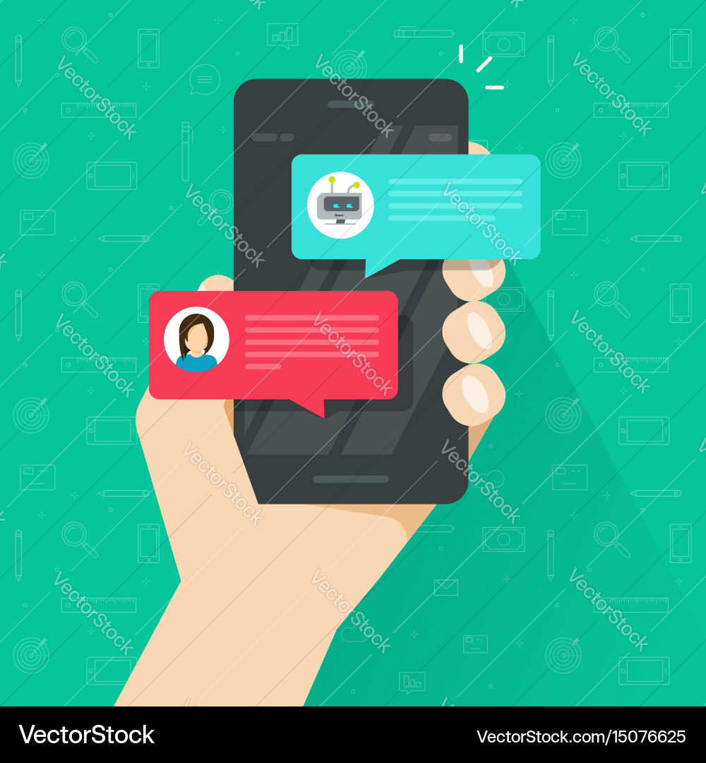Person chatting with chatbot in mobile phone Vector Image