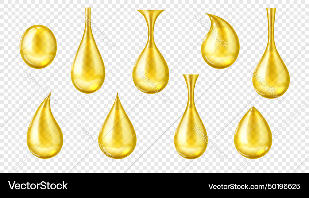 Realistic oil drops isolated 3d set Royalty Free Vector