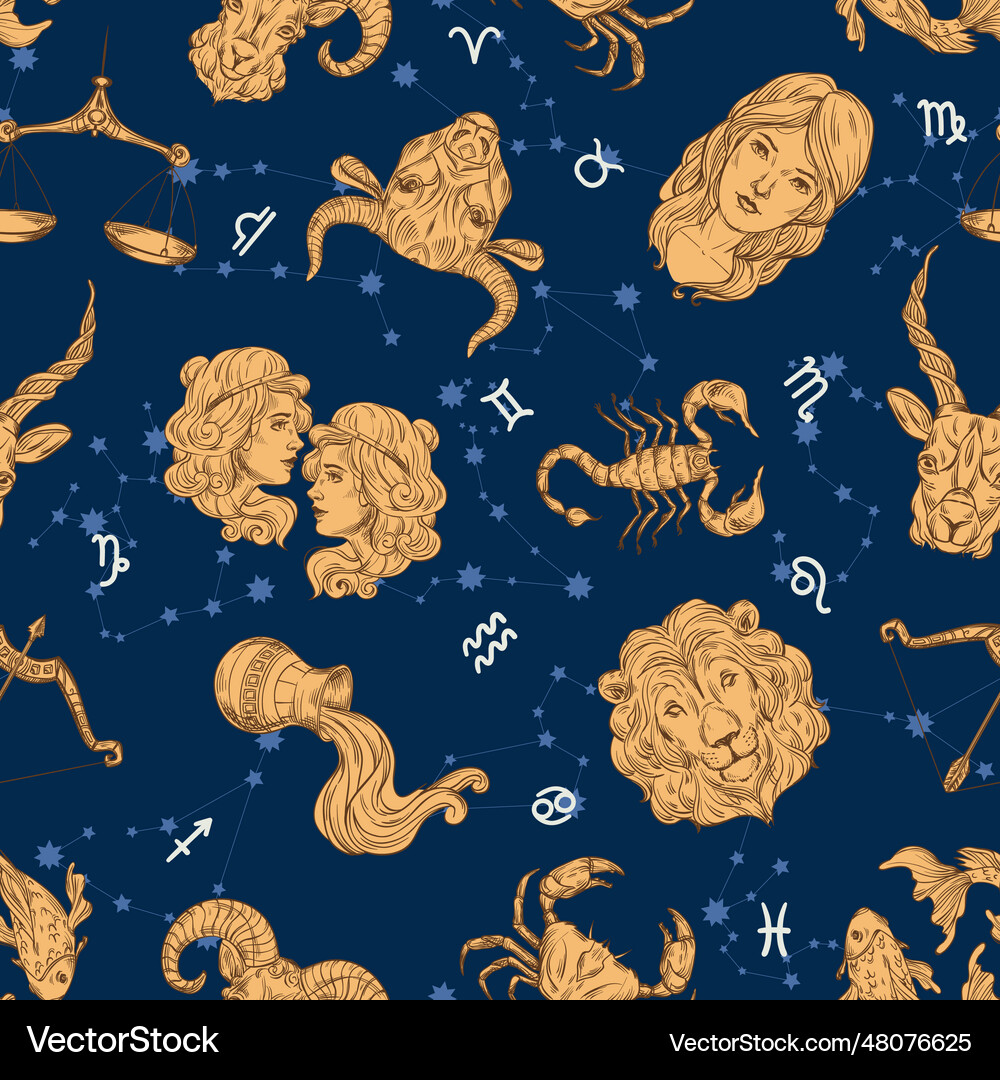 Seamless zodiac pattern aries leo and sagittarius Vector Image