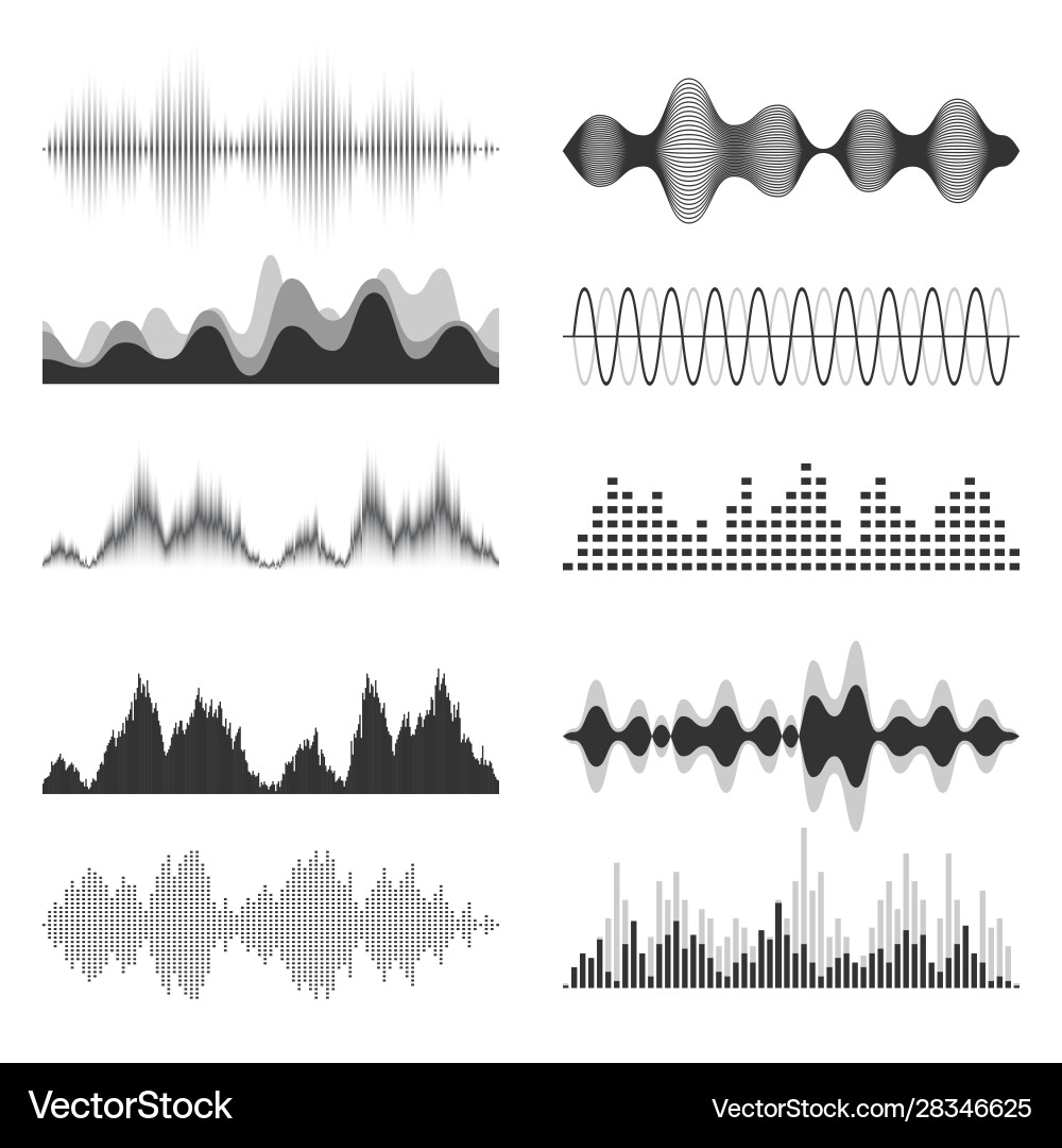 Sound waves collection analog and digital audio Vector Image