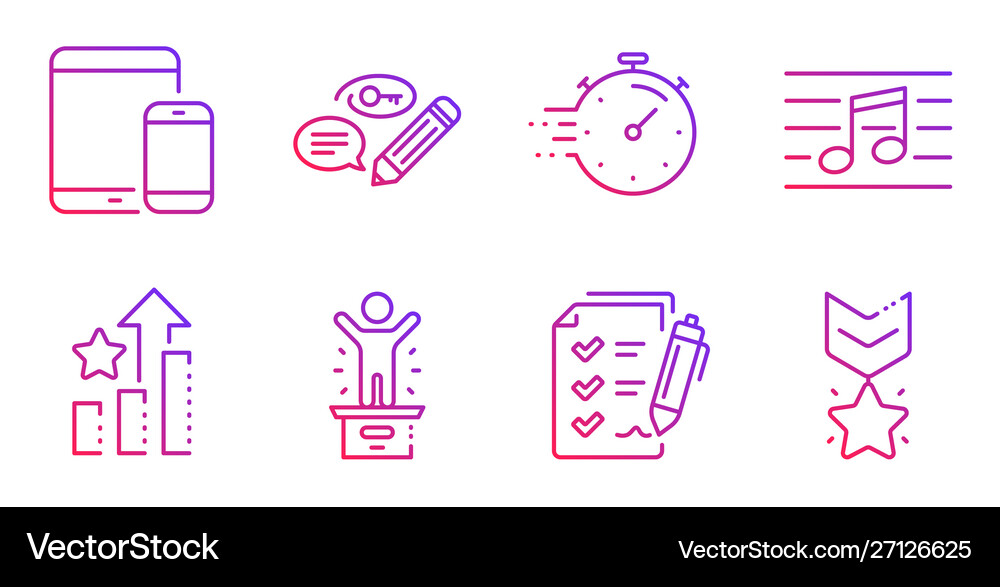 Timer musical note and winner podium icons set Vector Image
