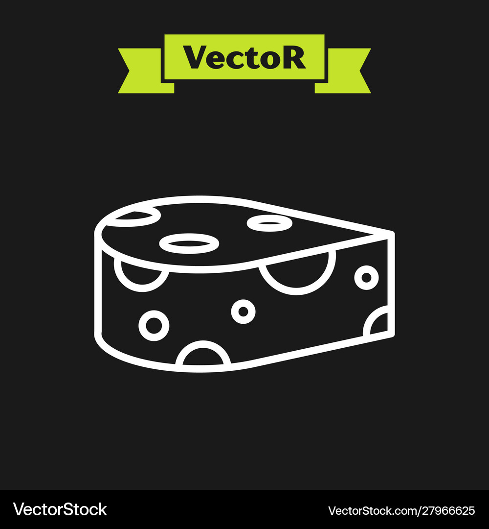 White line cheese icon isolated on black Vector Image