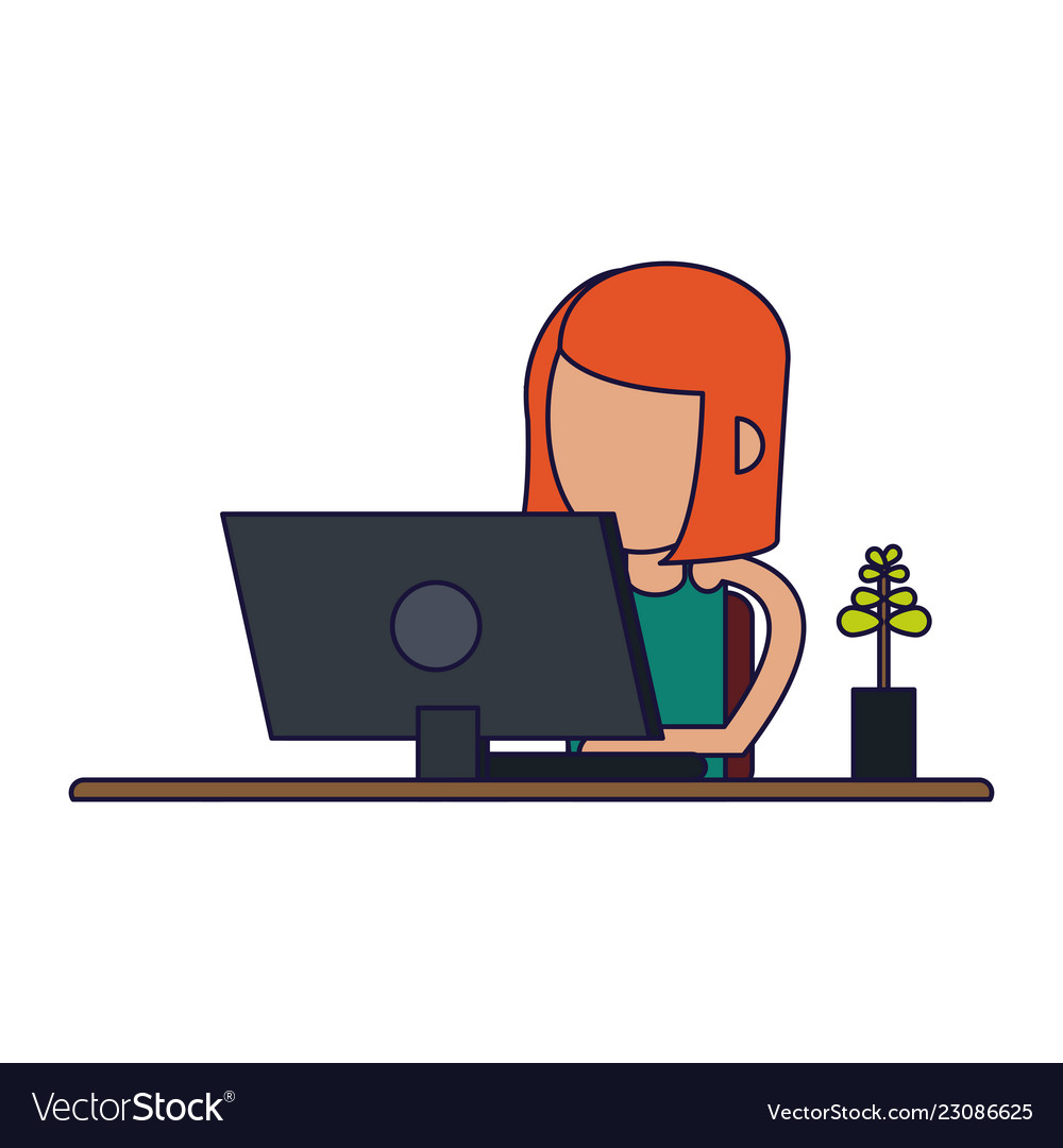 Working with computer avatar Royalty Free Vector Image