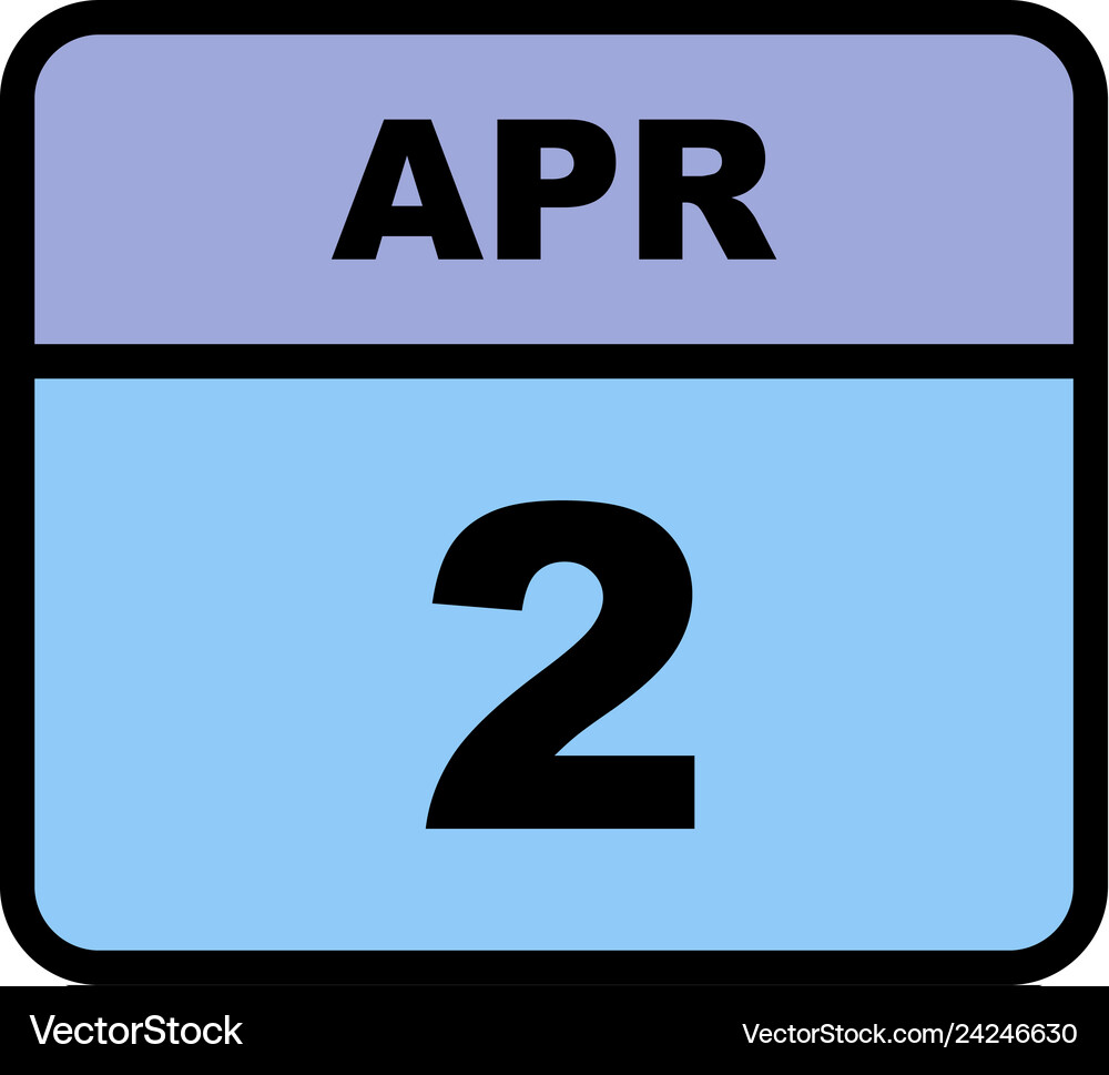 April 2nd date on a single day calendar Royalty Free Vector