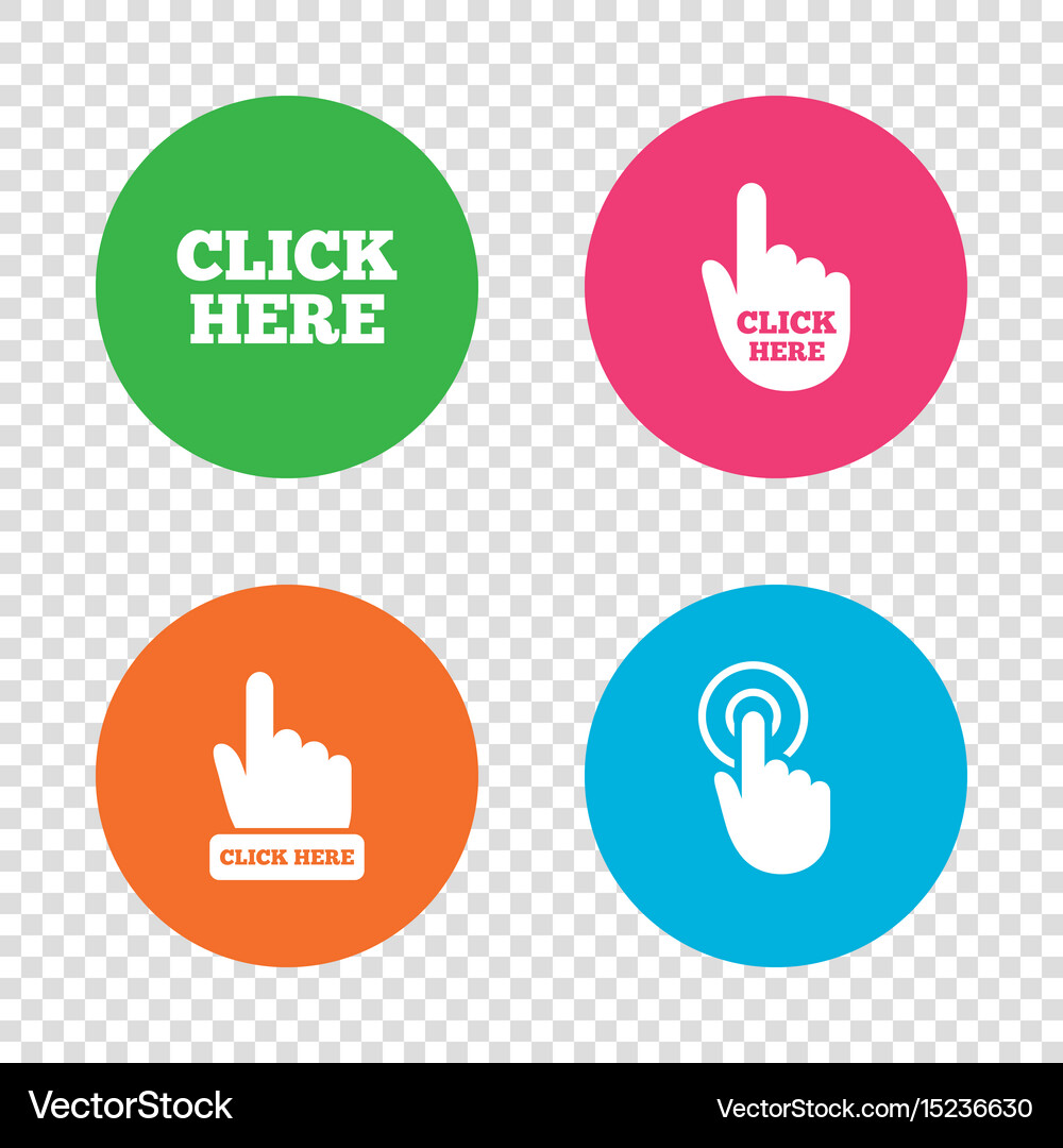 Click here signs hand press icons Royalty Free Vector Image