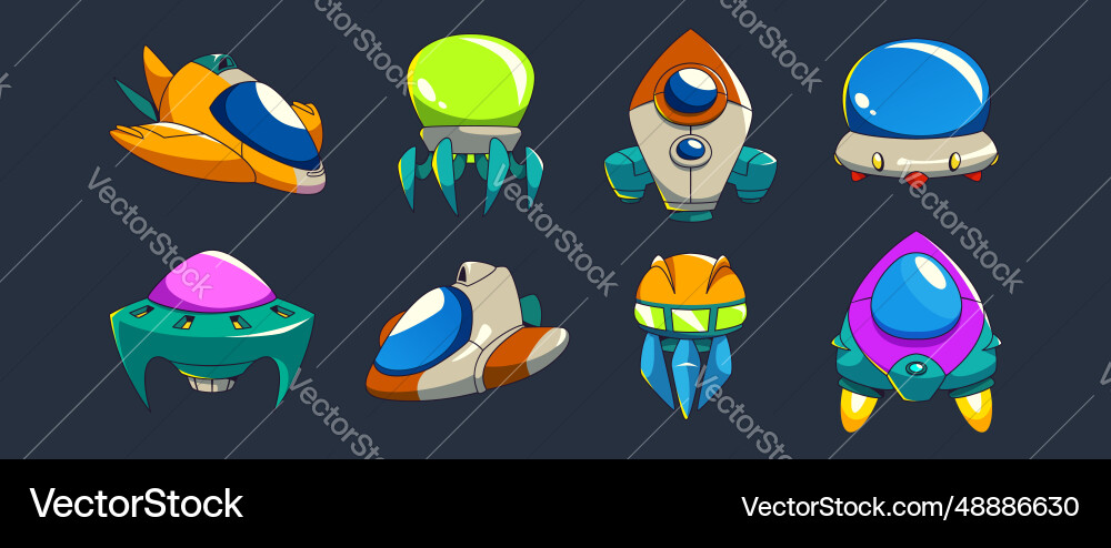 Fantastic ufo spaceships for video game Royalty Free Vector