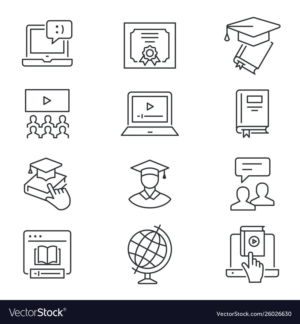 Online education line icons set black Royalty Free Vector