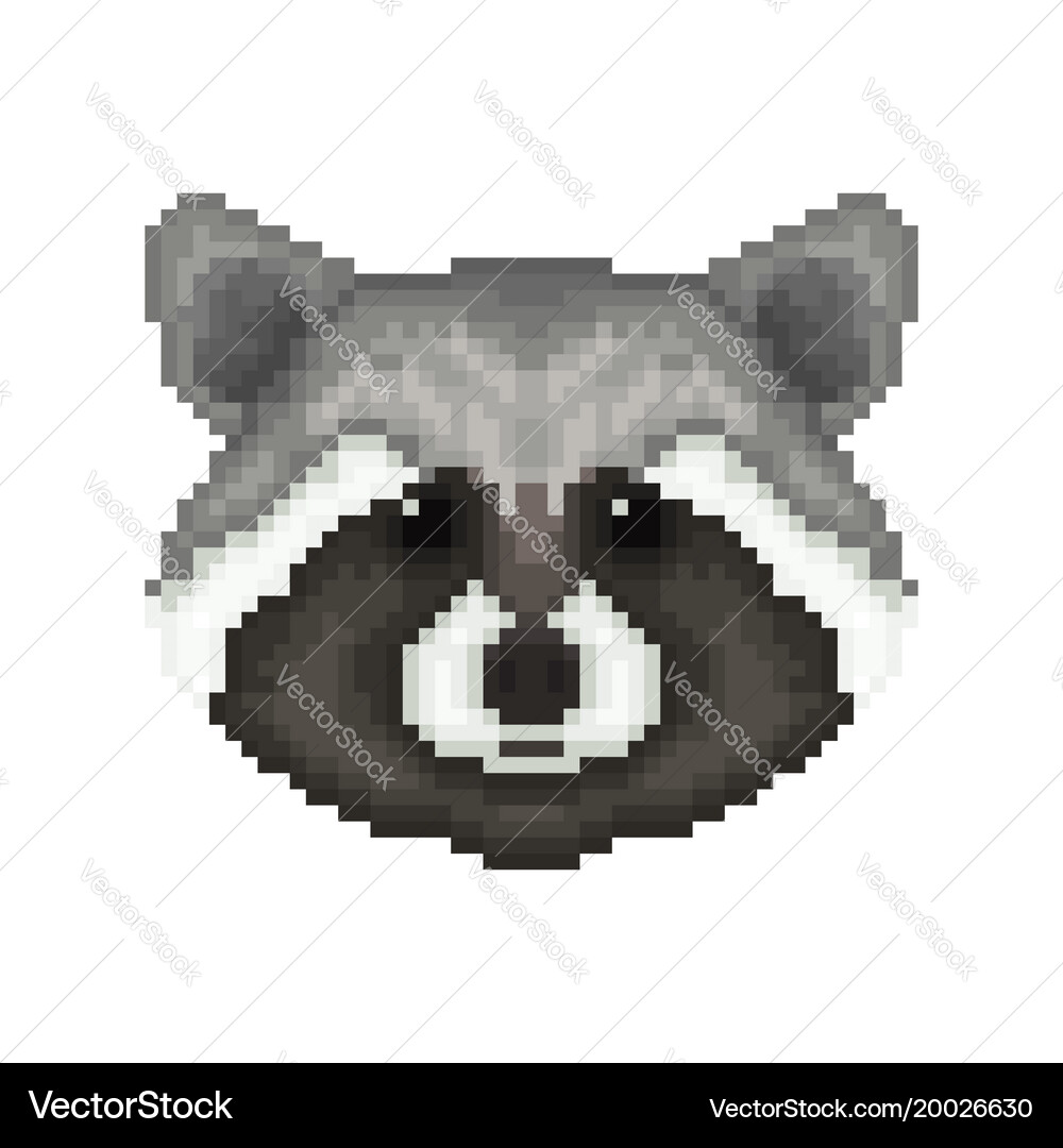Raccoon head in pixel art style Royalty Free Vector Image
