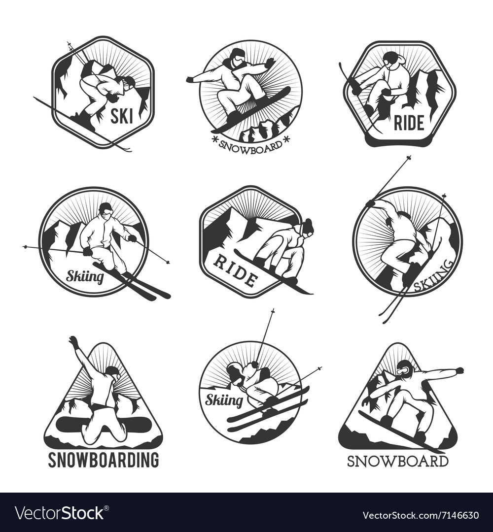 Ski resort logo emblems labels badges Royalty Free Vector