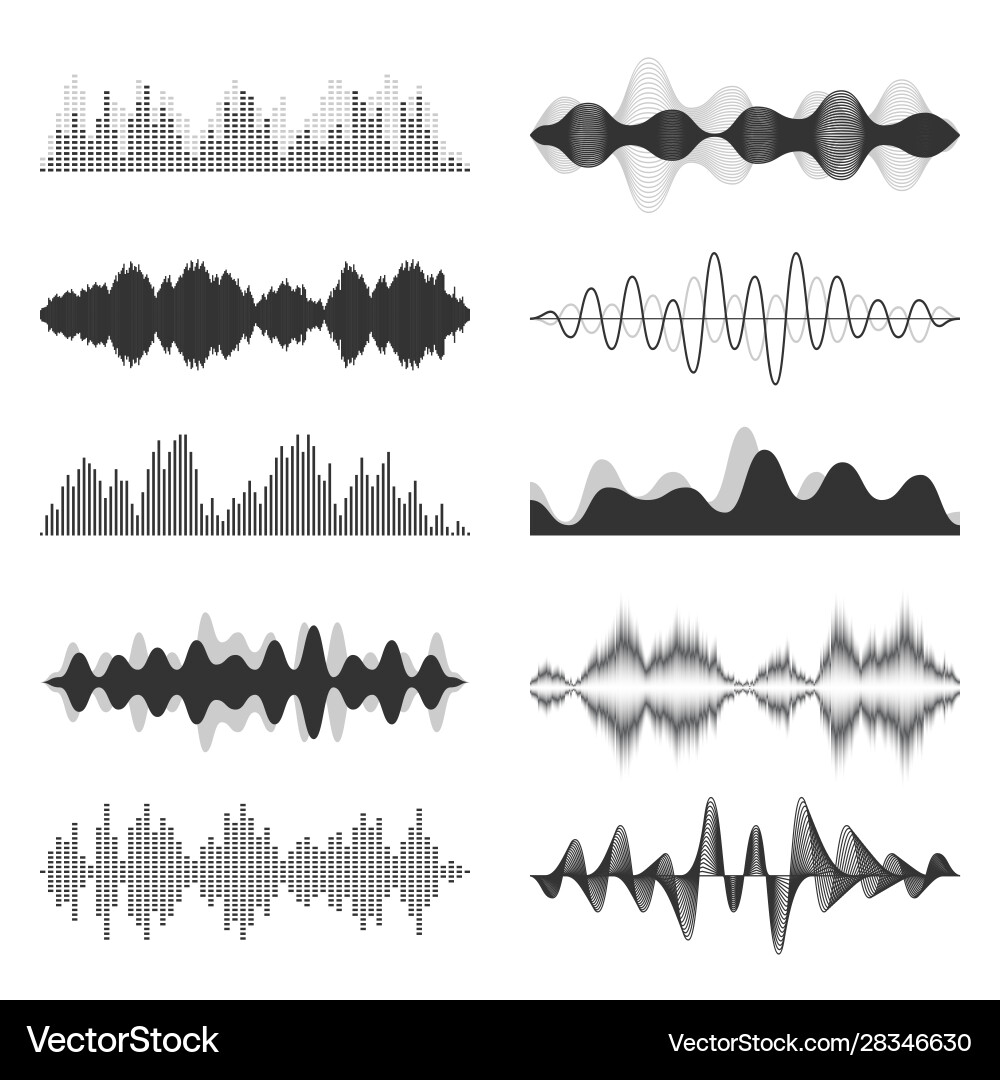 Sound waves collection analog and digital audio Vector Image