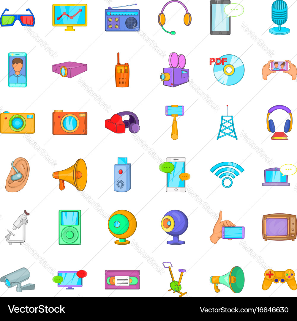 Useful device icons set cartoon style Royalty Free Vector