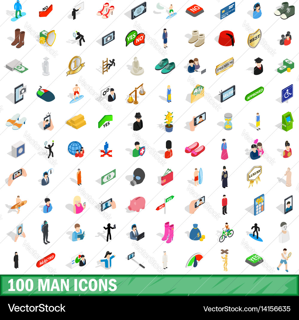 100 man icons set isometric 3d style Royalty Free Vector