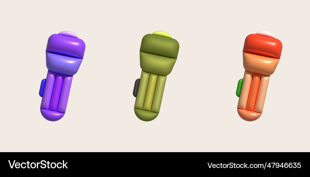 3d flashlight with a bright beam electric lamp Vector Image